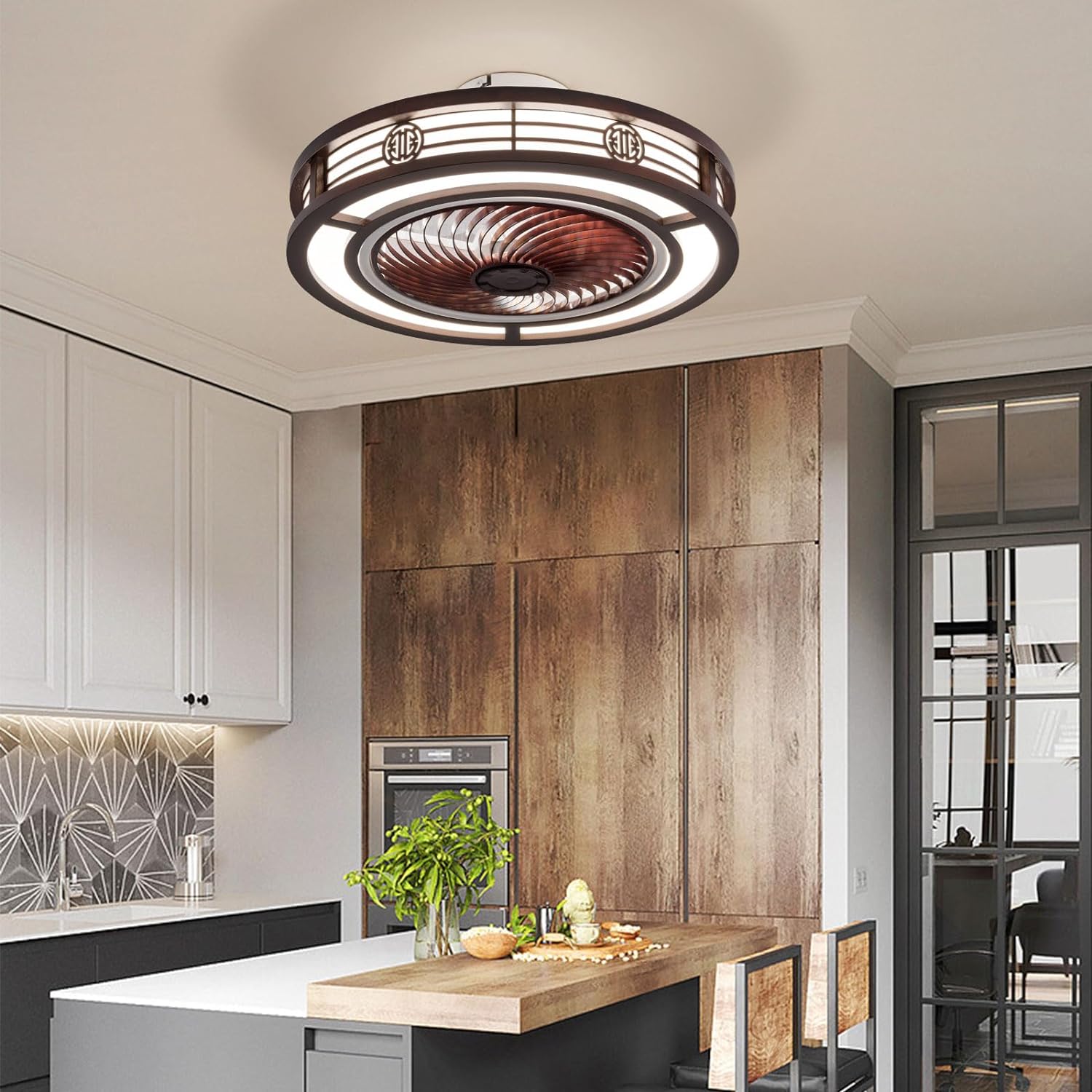 20'' Caged Low Profile Ceiling Fan with Lights Remote Farmhouse ...