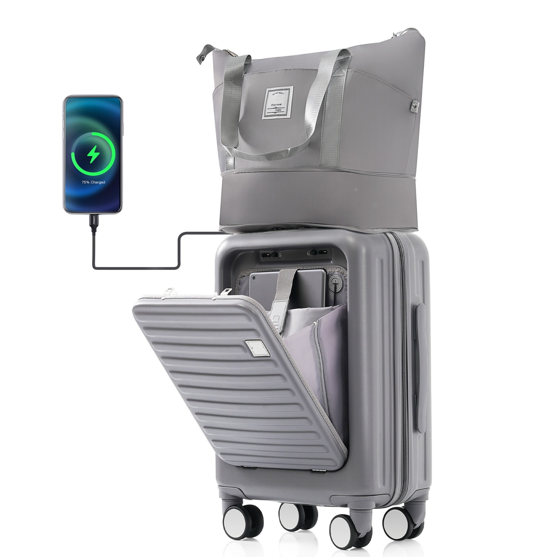 THOWDEE 20'' Carry On Luggage, Expandable Travel Bag, USB Port, Cup ...