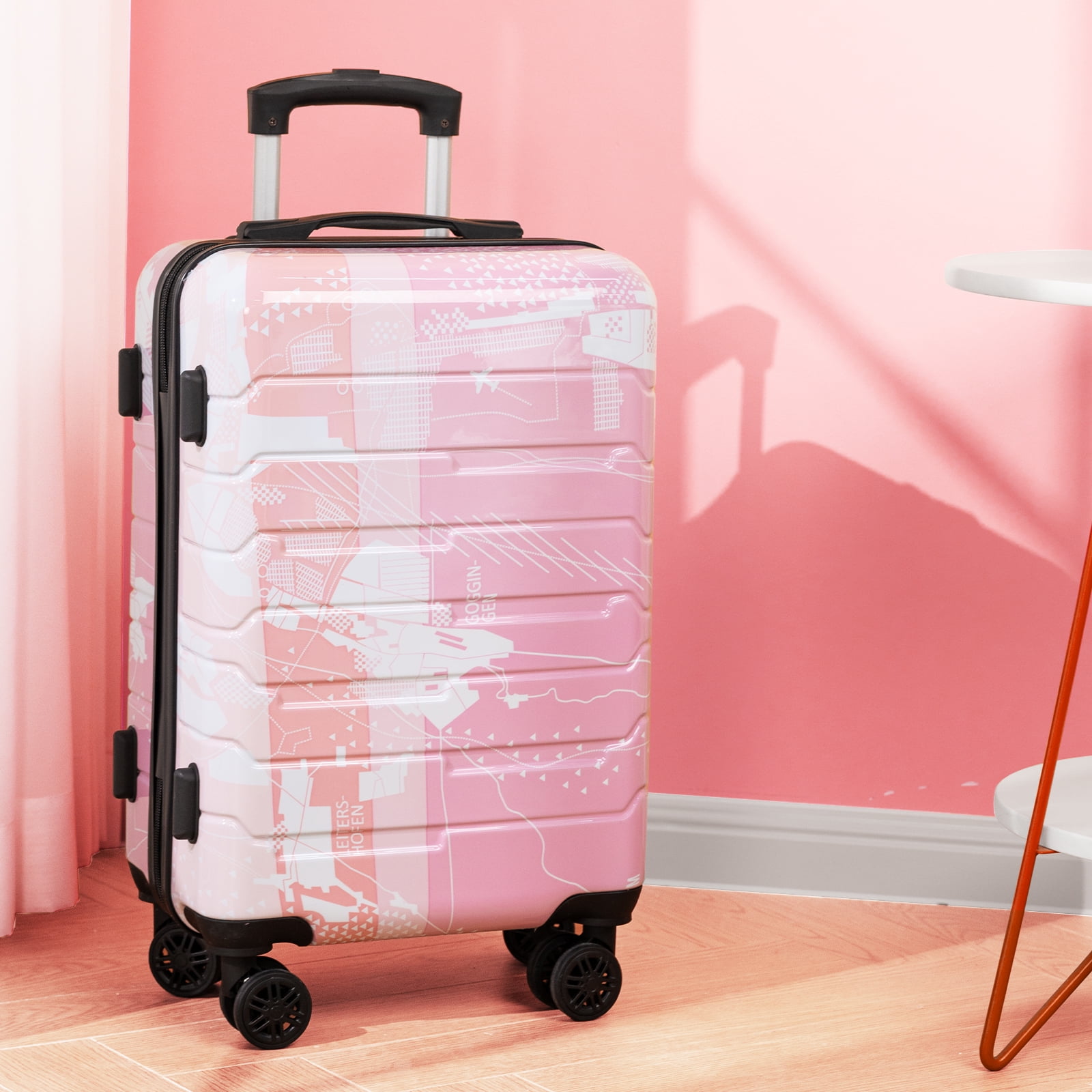 20" Carry-On Printed Luggage with Spinner Wheels, Hard Shell Durable ...