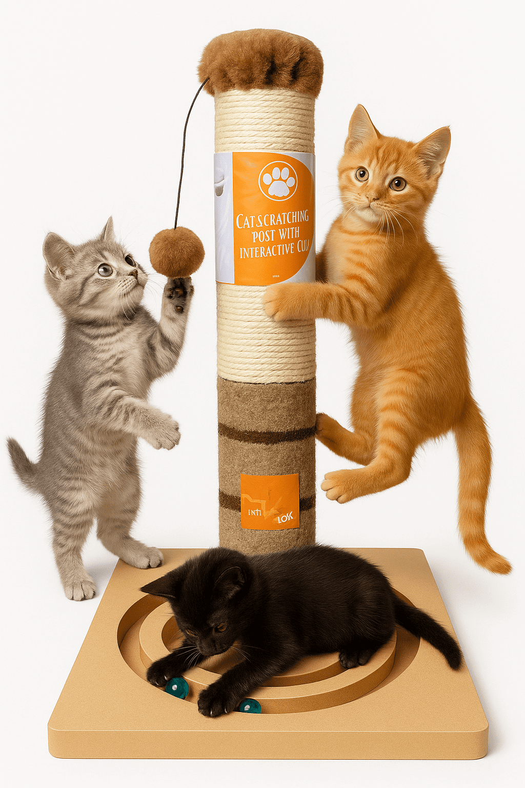 20" Cat Scratching Post with Interactive Ball Modern Sisal Rope Cat ...