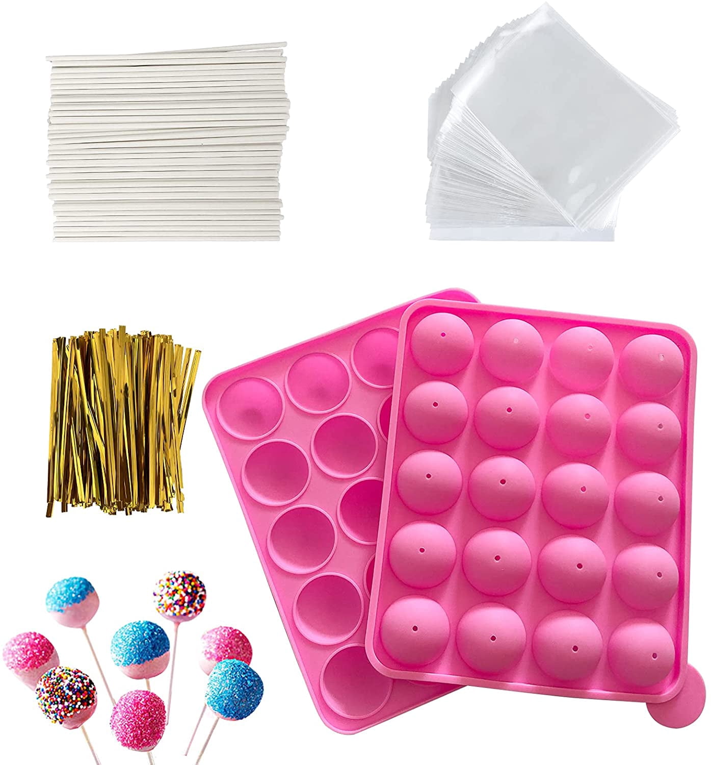 20 Cavity Silicone Cake Pop Mold Kits - Cake Pop Tray with 60pcs Cake ...