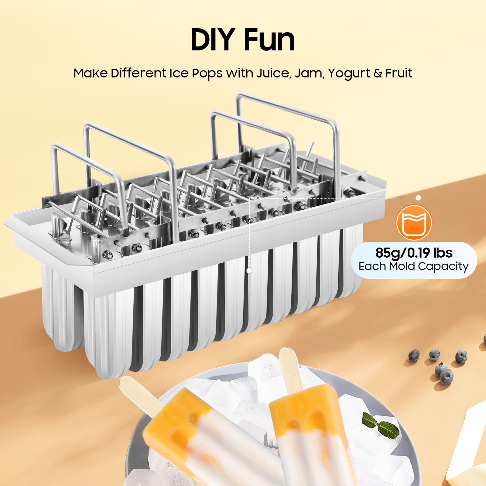 20-Cavity Stainless Steel Popsicle Mold Maker with 100 Bamboo Sticks ...