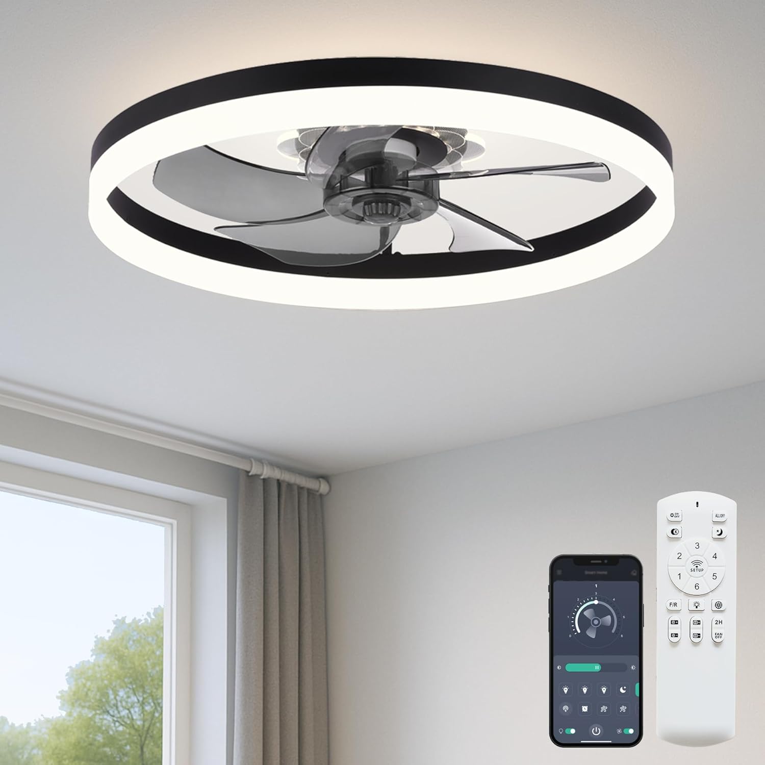 20'' Ceiling Fan with Light, Upgraded Low Profile Fan, Flush Mount ...