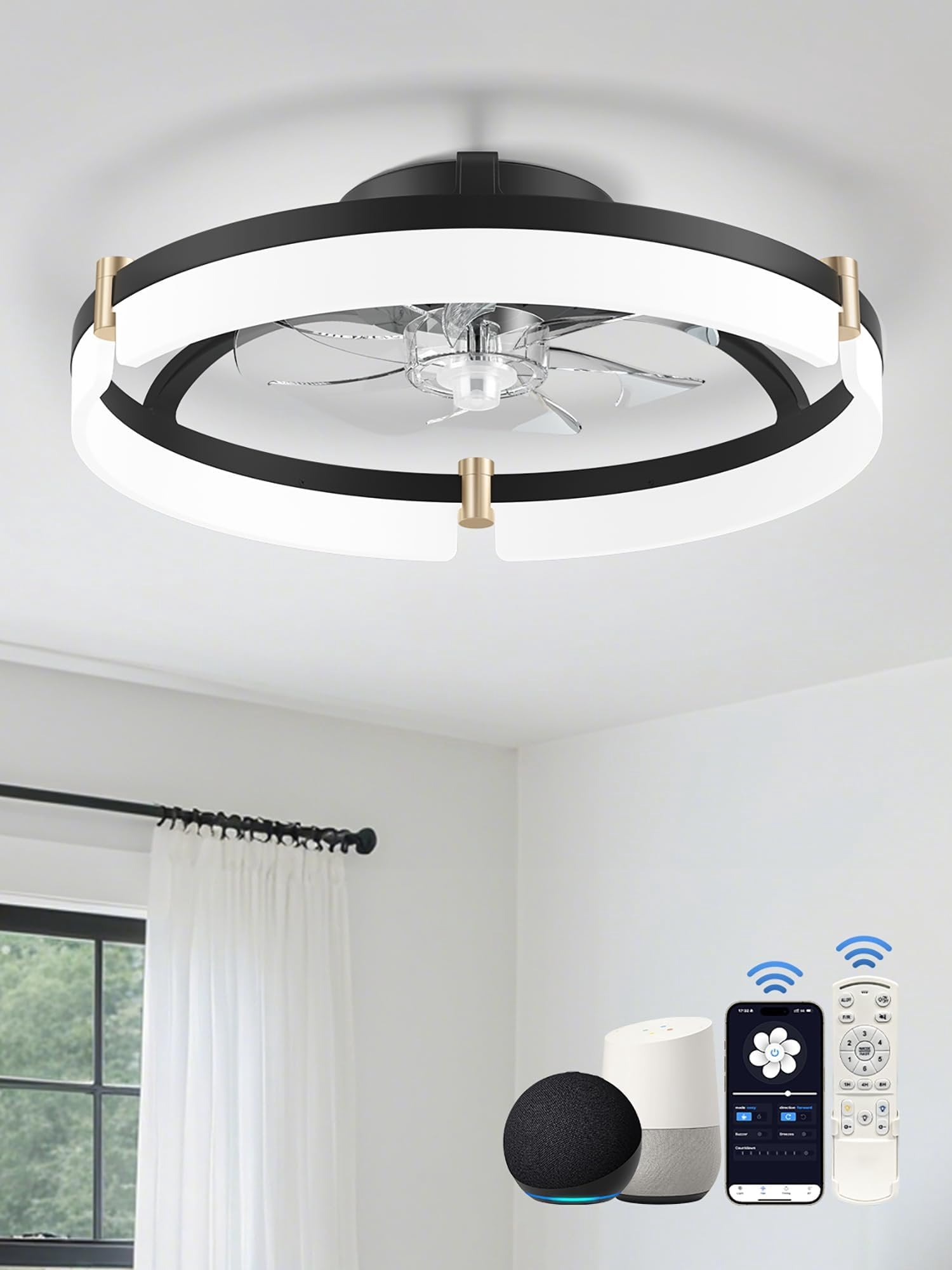 20" Ceiling Fans with Lights,Control via Remote Alexa App,Quiet,Low ...