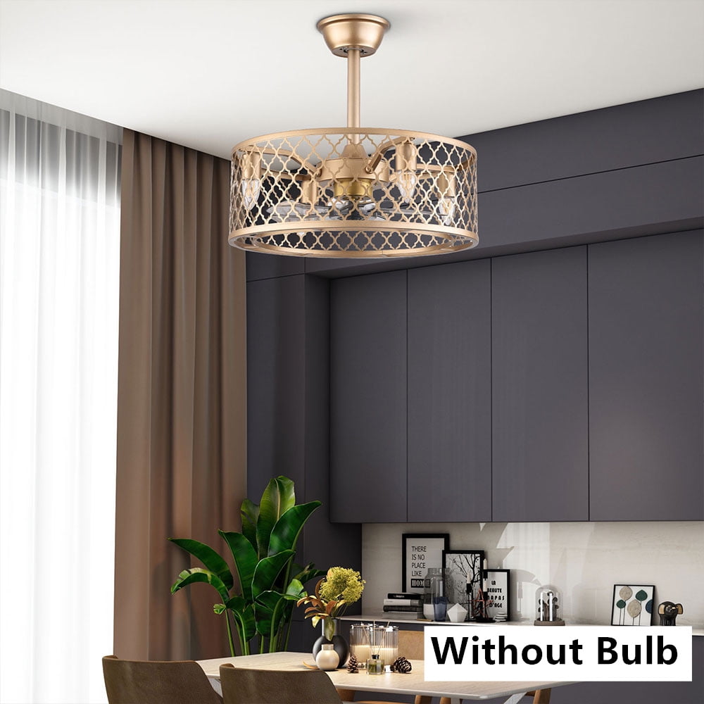 20" Chandelier Metal Ceiling Fan Light Without Bulb Caged Drum Pendant ...