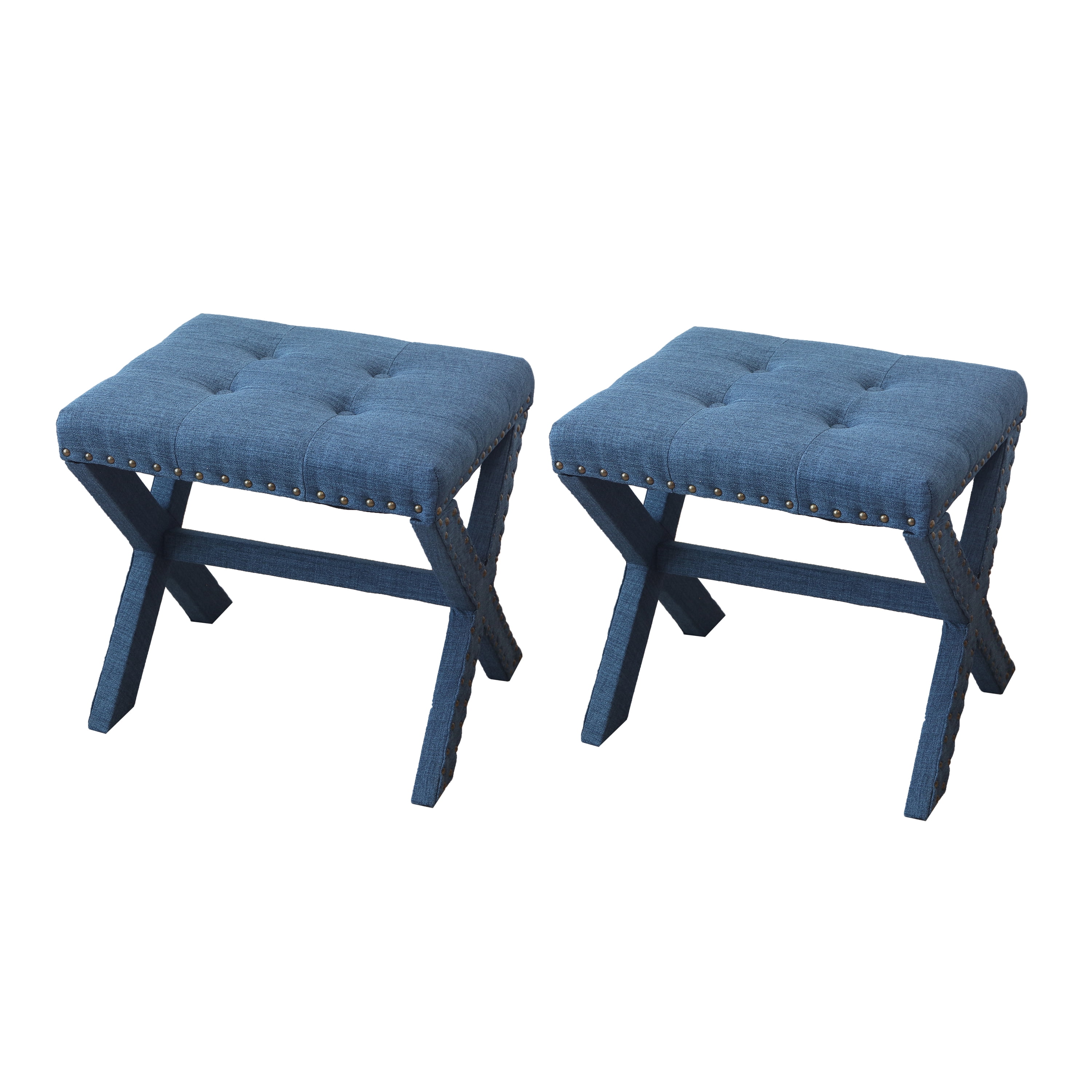 20" Chic Blue Polyester Vanity Stool with Nailhead Trim, Set of 2 ...
