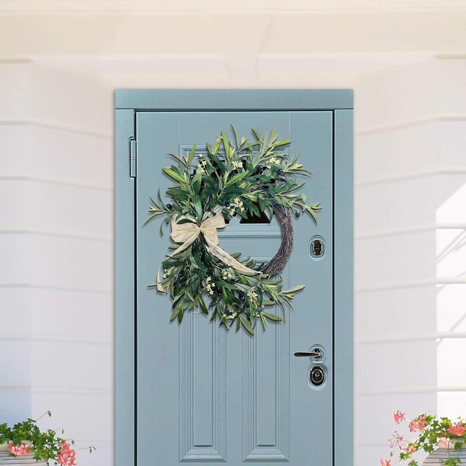 20" Christmas Wreath, Artificial Olive Leaf & Fruit Wreath - Realistic ...