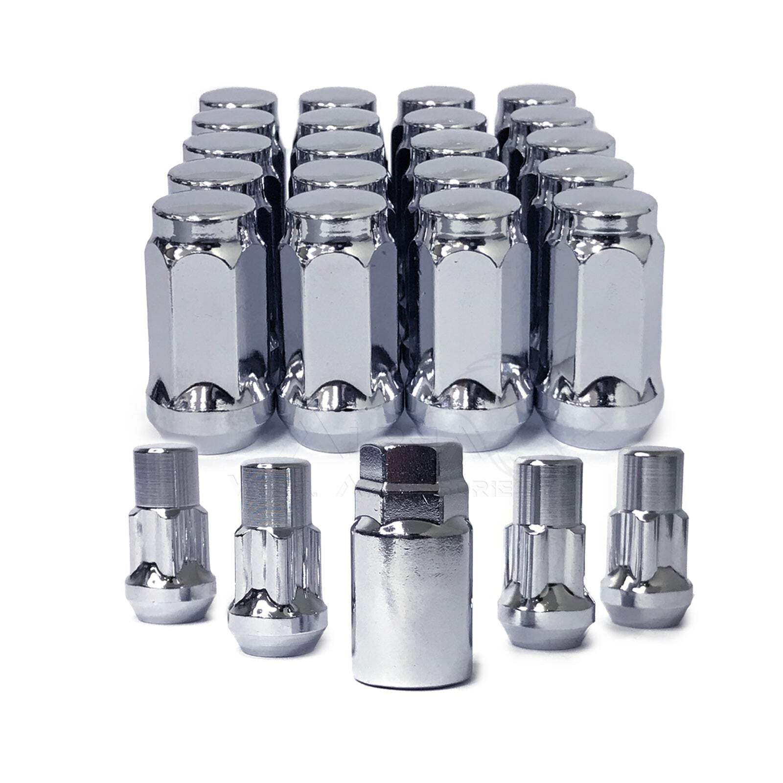 20 Chrome Acorn Lug Nuts + 4 Wheel Locks 14x1.5 For Chevy Silverado ...