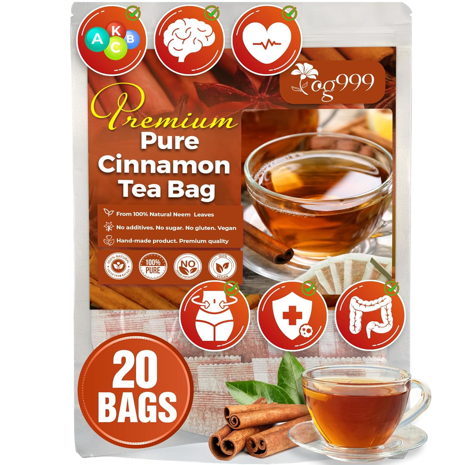 20 Cinnamon Tea Bags, 100% Natural & Pure Ceylon Cinnamon. Cinnamon ...