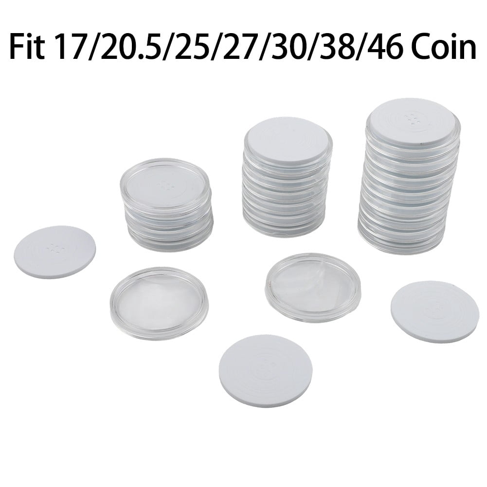 20 Clear Round Coin Capsules with Soft EVA Pads and Portable Storage ...