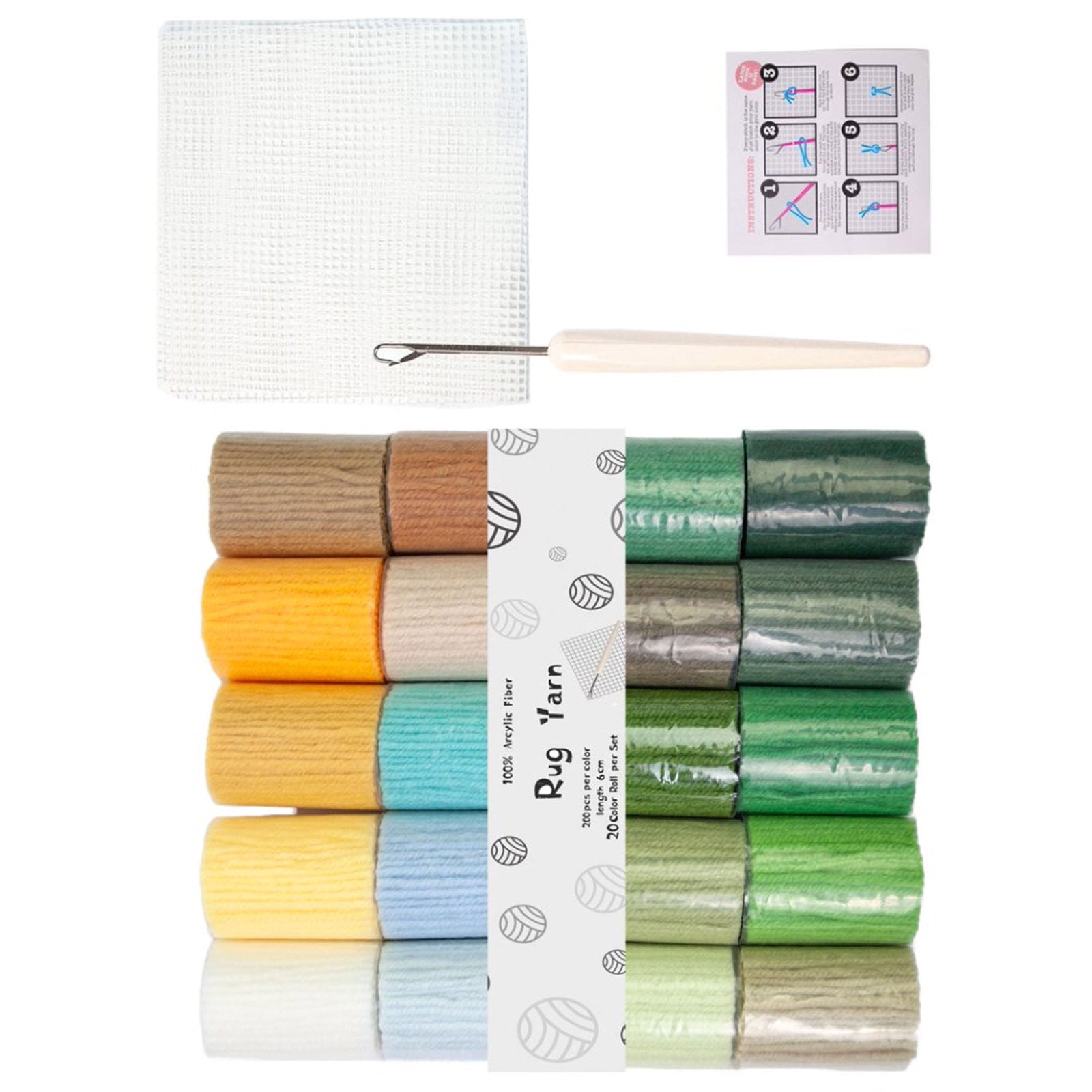 20 Color Acrylic Yarn Rug Making Set For Carpet Hooking Includes ...