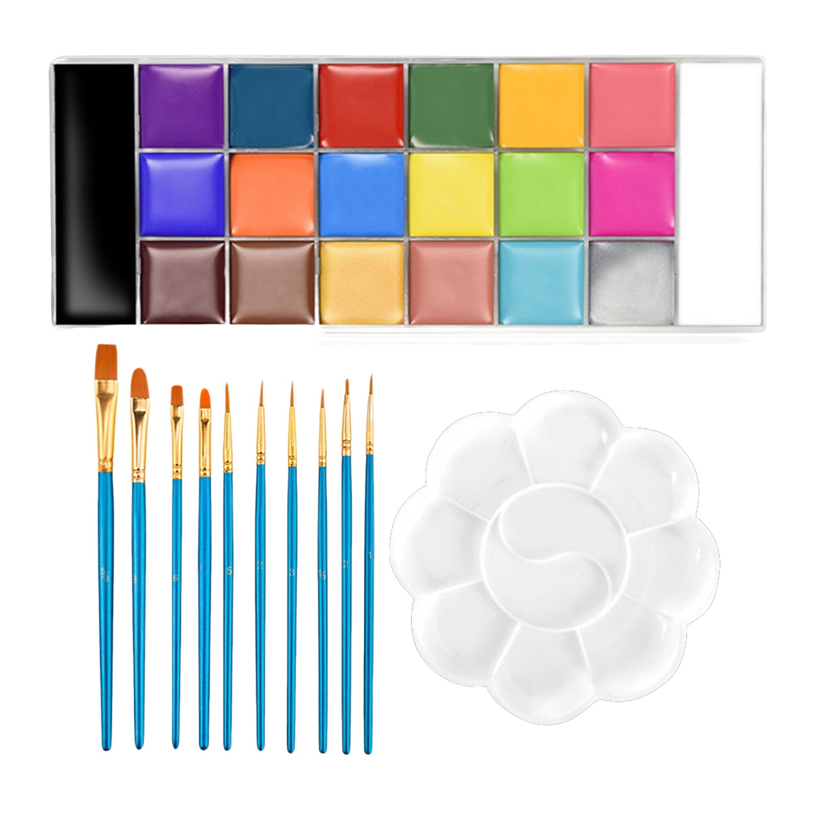 20 Colors Face Paint Palette with 10 Brushes Face Painting Cream ...