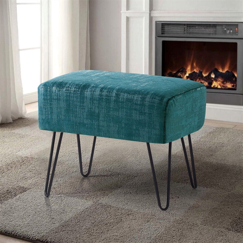 20 Colors Footstool Ottoman Footrest Textured Velvet Fabric Metal Legs ...