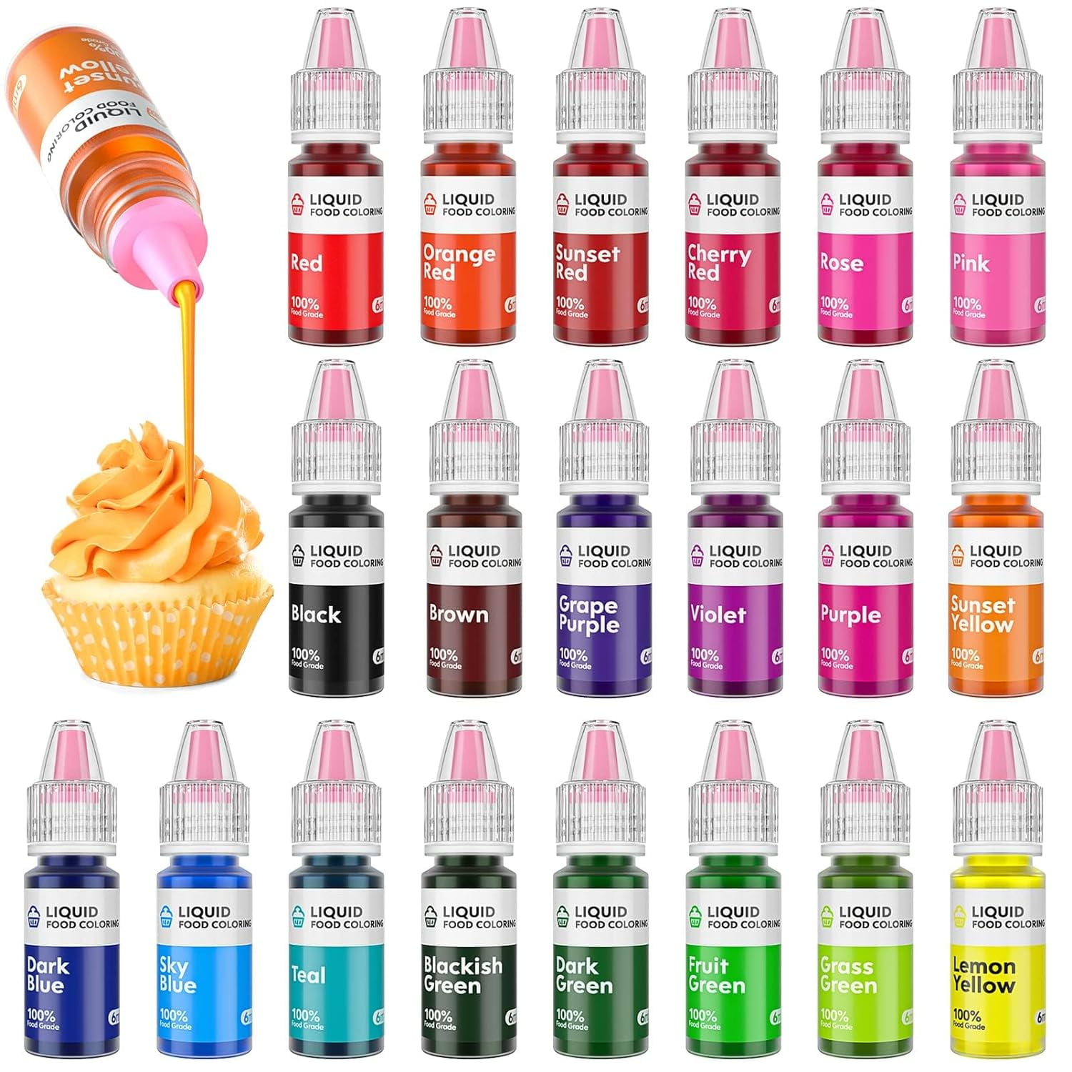 20 Colors Liquid Food Coloring Set - Easter Egg Dye Kit for Cake ...