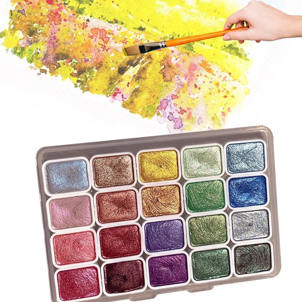 20 Colors Metallic Watercolor Paint Set, Portable Glitter Shifting ...