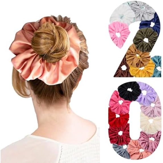 20 Colors Oversize Satin Scrunchies - Hair Elastic Silk Scrunchies ...