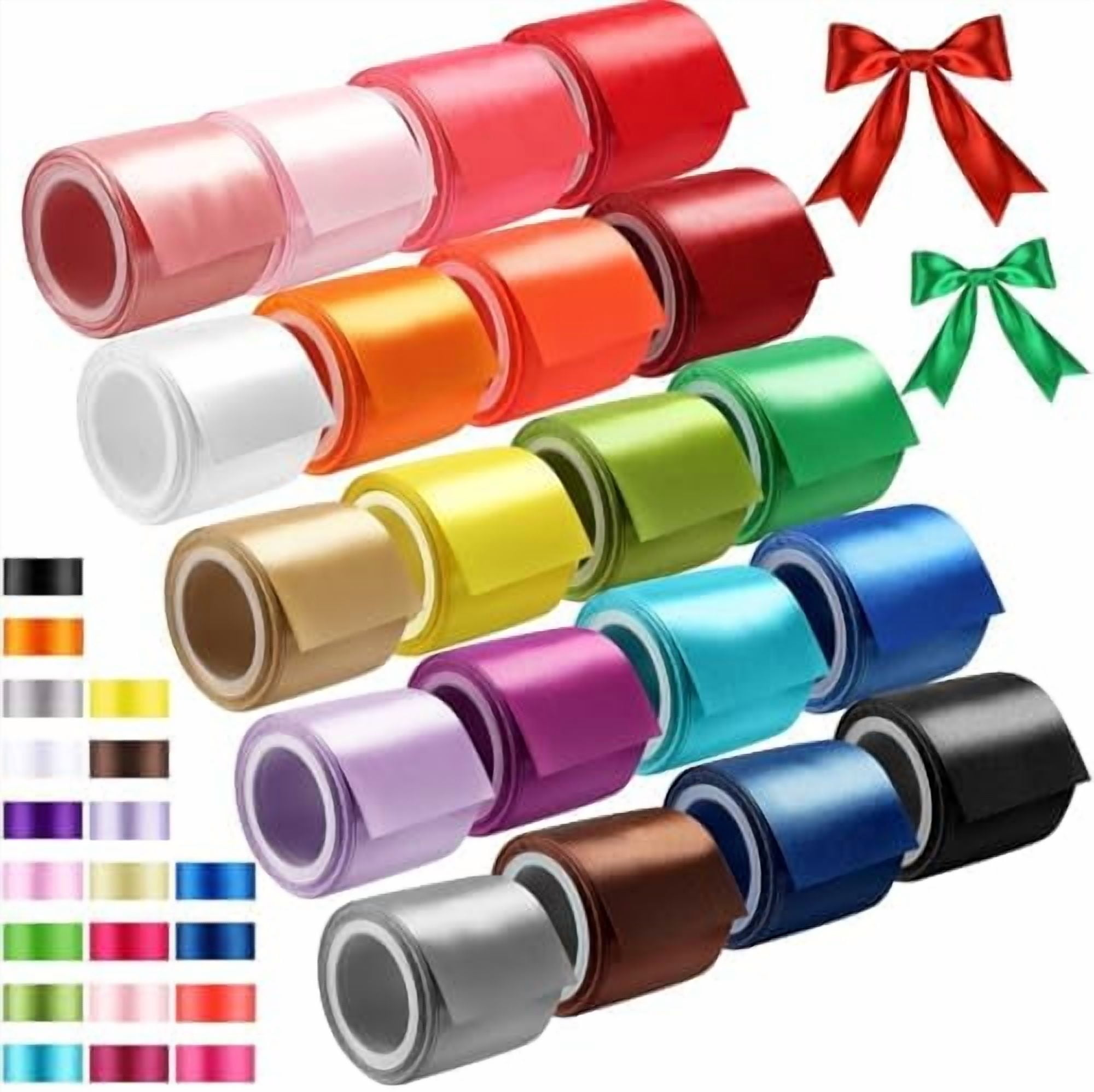 20 Colors Rainbow Satin Ribbon 2 Inch 200 Yard Solid Fabric Ribbons 20 ...