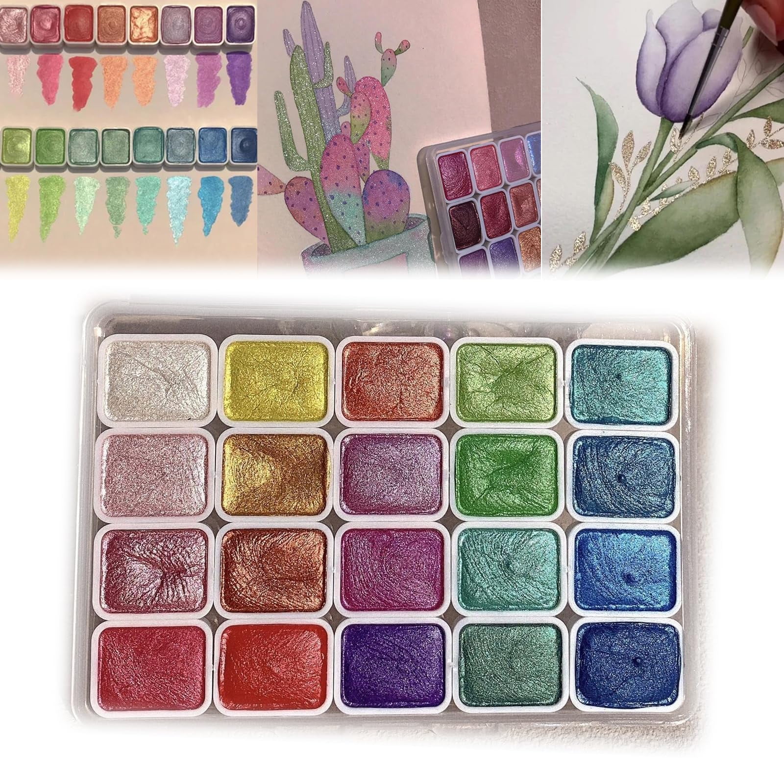 20 Colors Shimmer Metallic Watercolor Paint Set for Artist, Pearlescent ...