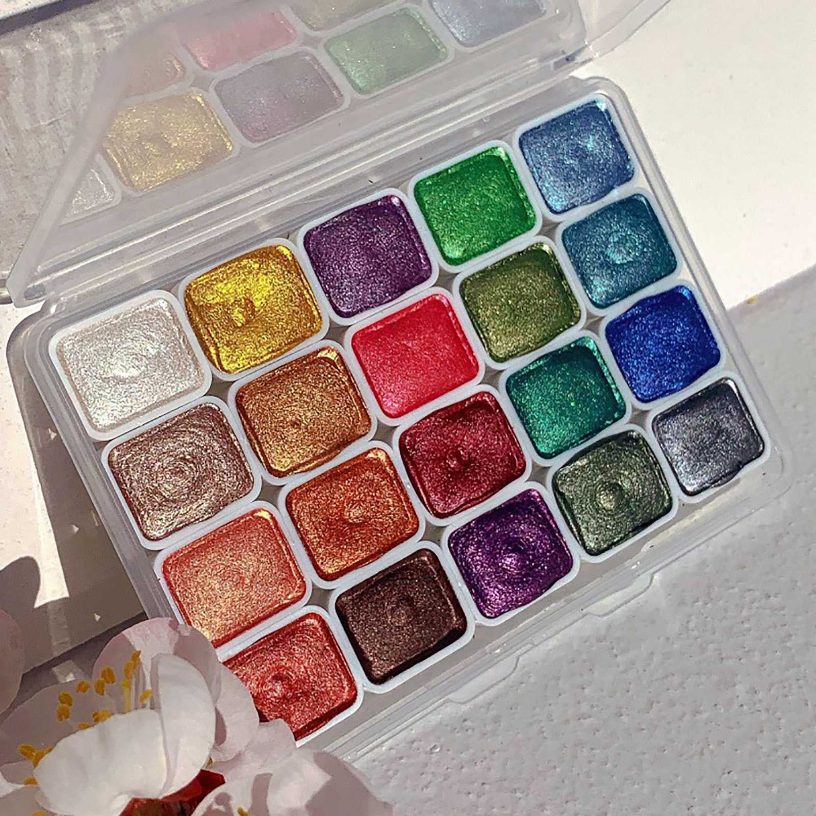 20 Colors Watercolor Painting Set, Drawing Supplies Shimmer Metallic ...