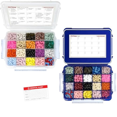 20 Compartment Large Pill Case, Combo of Clear & UV Protected Cobalt ...