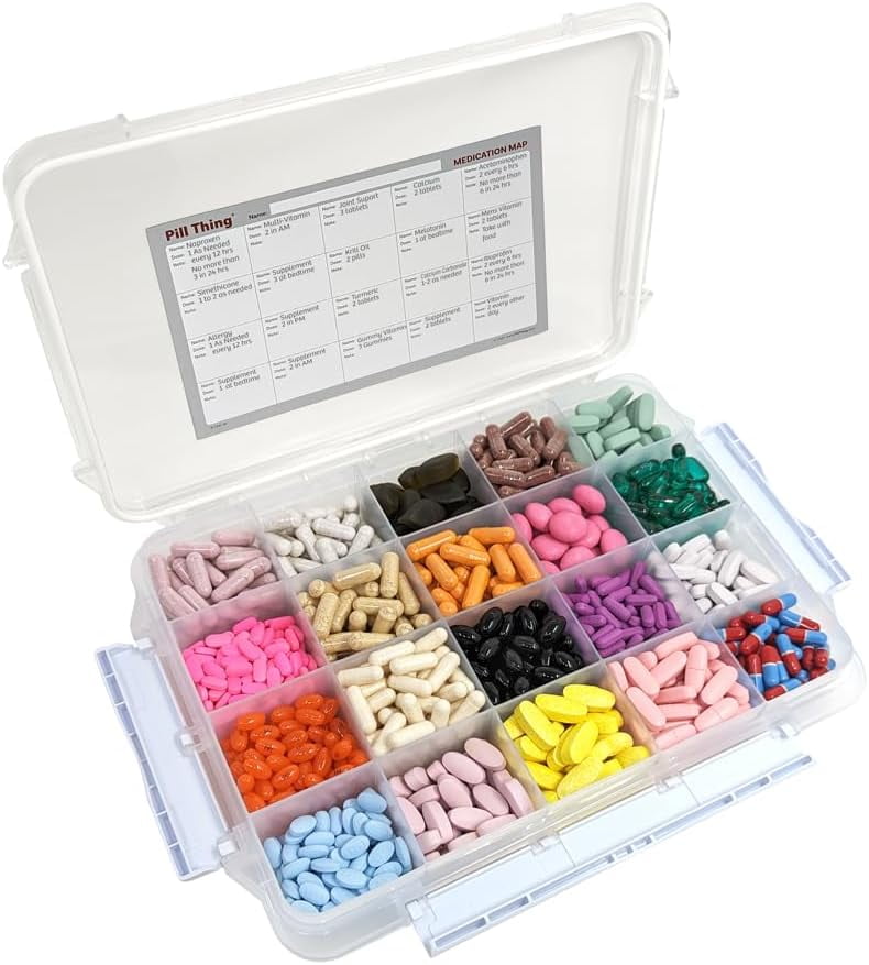 20 Compartment Large Pill Case with Airtight Seal - Silicone Gasket ...