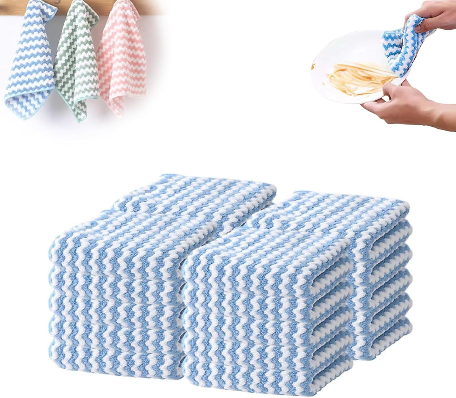 20 Coral Fleece Striped Rag Cleaning Dish Cloth, Reusable and Washable ...