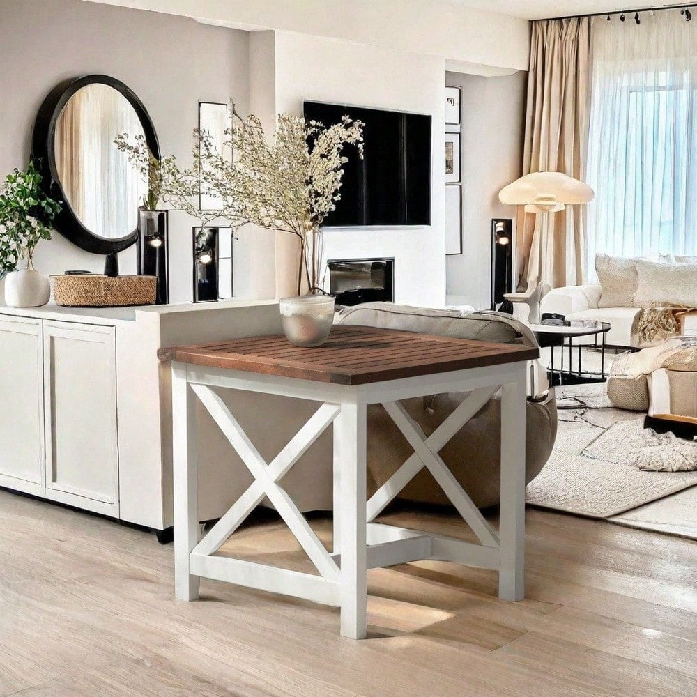 20" Cottage Side Table With Acacia Wood Dark Oak Top And Polyurethane ...