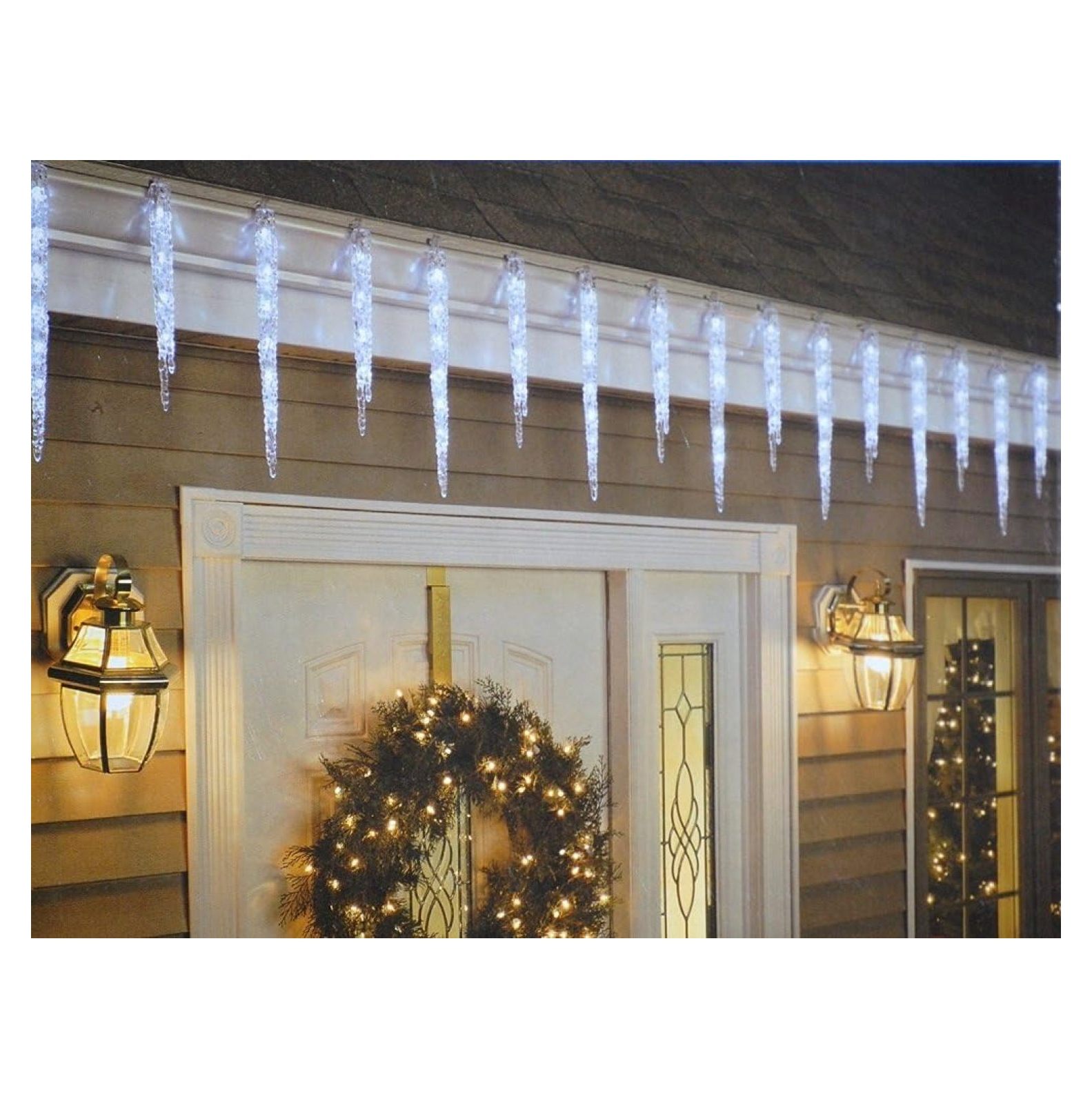 20-Count 100 LED Twinkling Ice Crystal Icicle Set, Crystal White ...