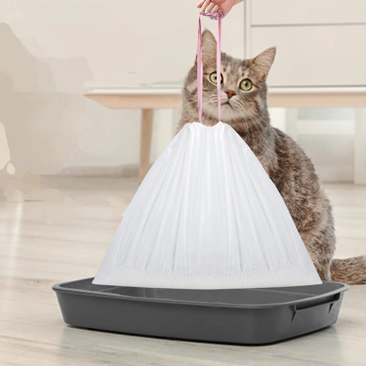 20 Count Cat Litter Box Liners, White Color, Drawstring Extra Large ...