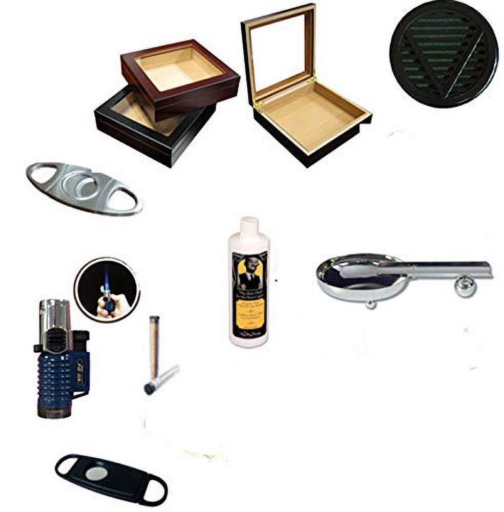 20 Count Cigars Glass top Deep CHERRY Finish Humidor Cutters Lighter ...