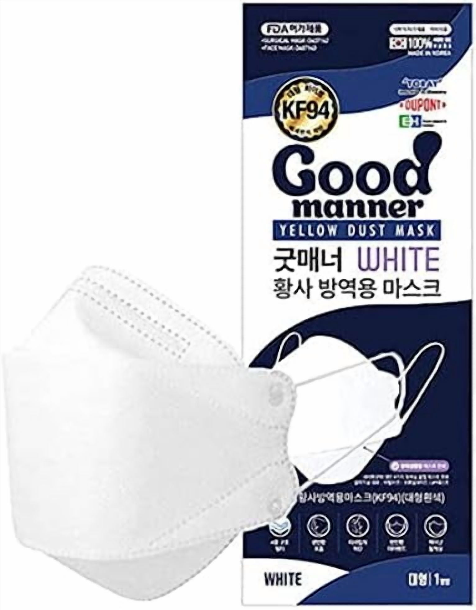 (20 Count) Good Manner KF94 Protective Face Safety Mask (White) Made in ...