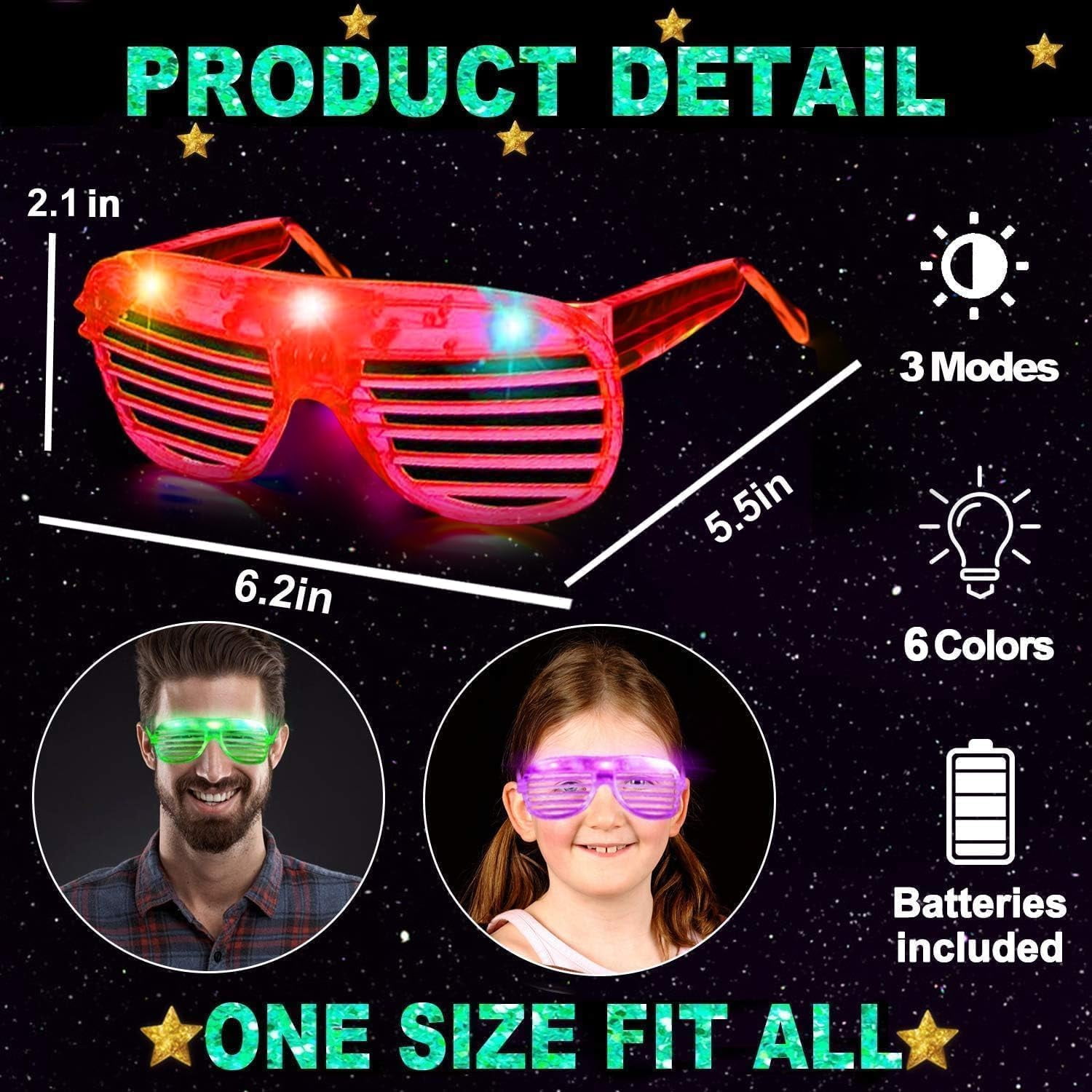 20 Count LED Party Glasses, Glow in the Dark Neon Sunglasses for Adults ...