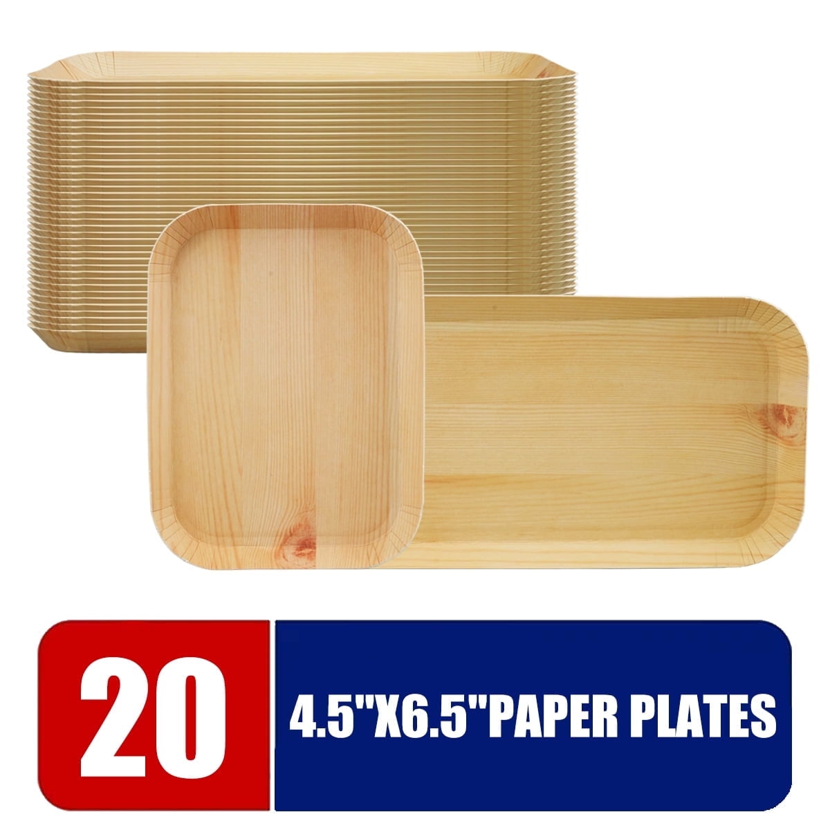 20 Count Rectangular Paper Plates, Disposable,Wooden Pattern,Dessert ...