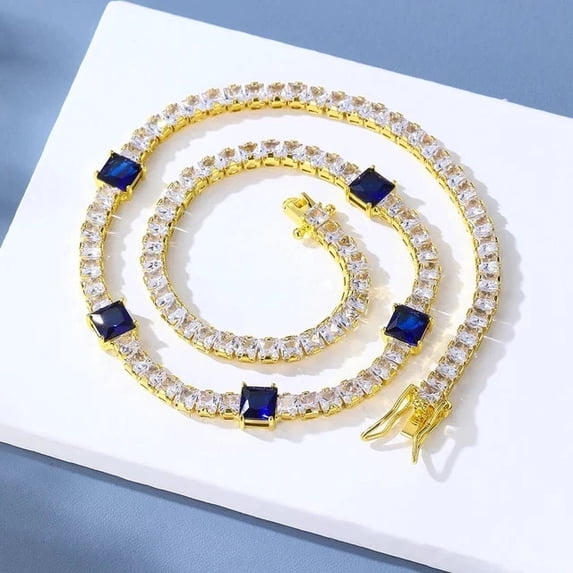 20 Ct Round Cut Lab-Created Diamond Tennis Necklace 14K Yellow Gold ...