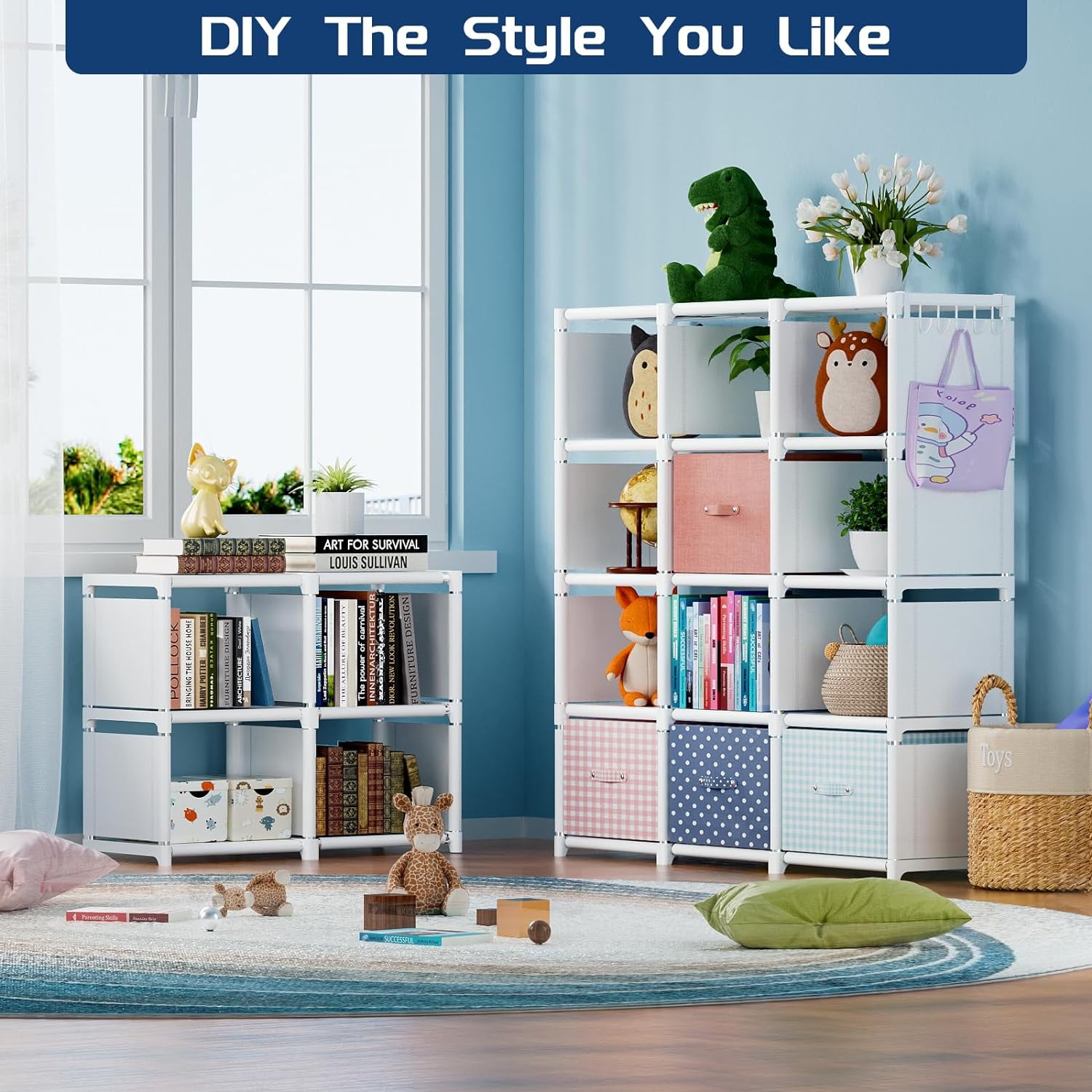 20-Cube Storage Organizer, Metal Bookshelf with White for Bedroom ...