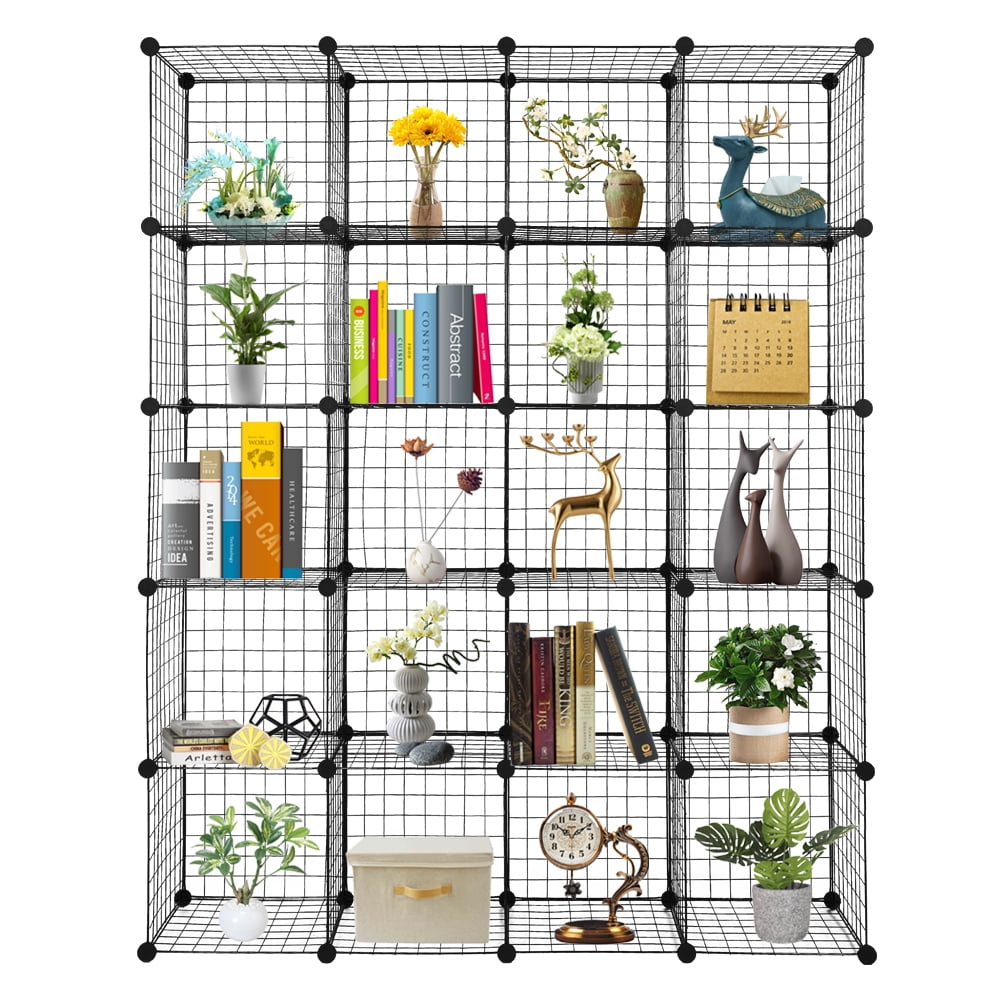 20-Cube Storage Organizer - Modular Metal Wire Grid Shelving Unit, DIY ...