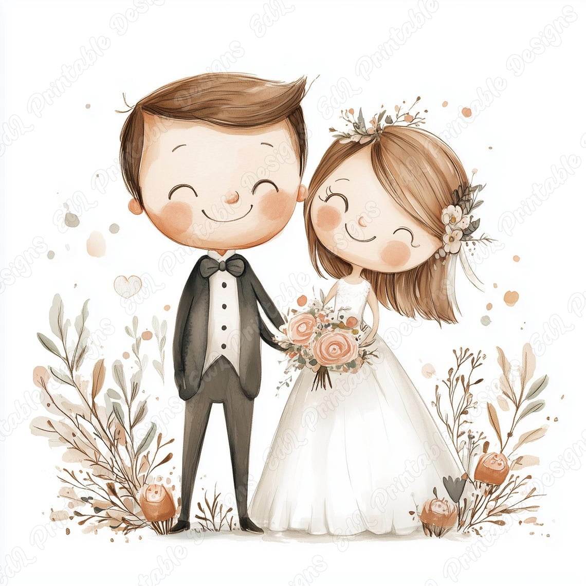 20 Cute Wedding Couple Clip Art, Bride and Groom Digital Images, Love ...
