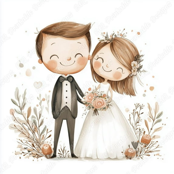20 Cute Wedding Couple Clip Art, Bride and Groom Digital Images, Love ...