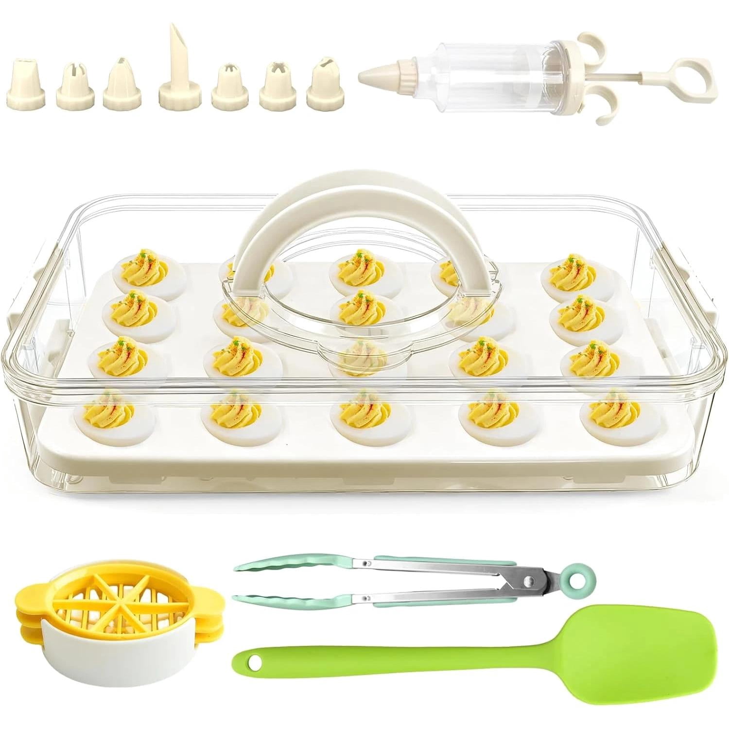 20 Deviled Egg Containers with Lid & Handle,Egg Holder for Fridge PET ...