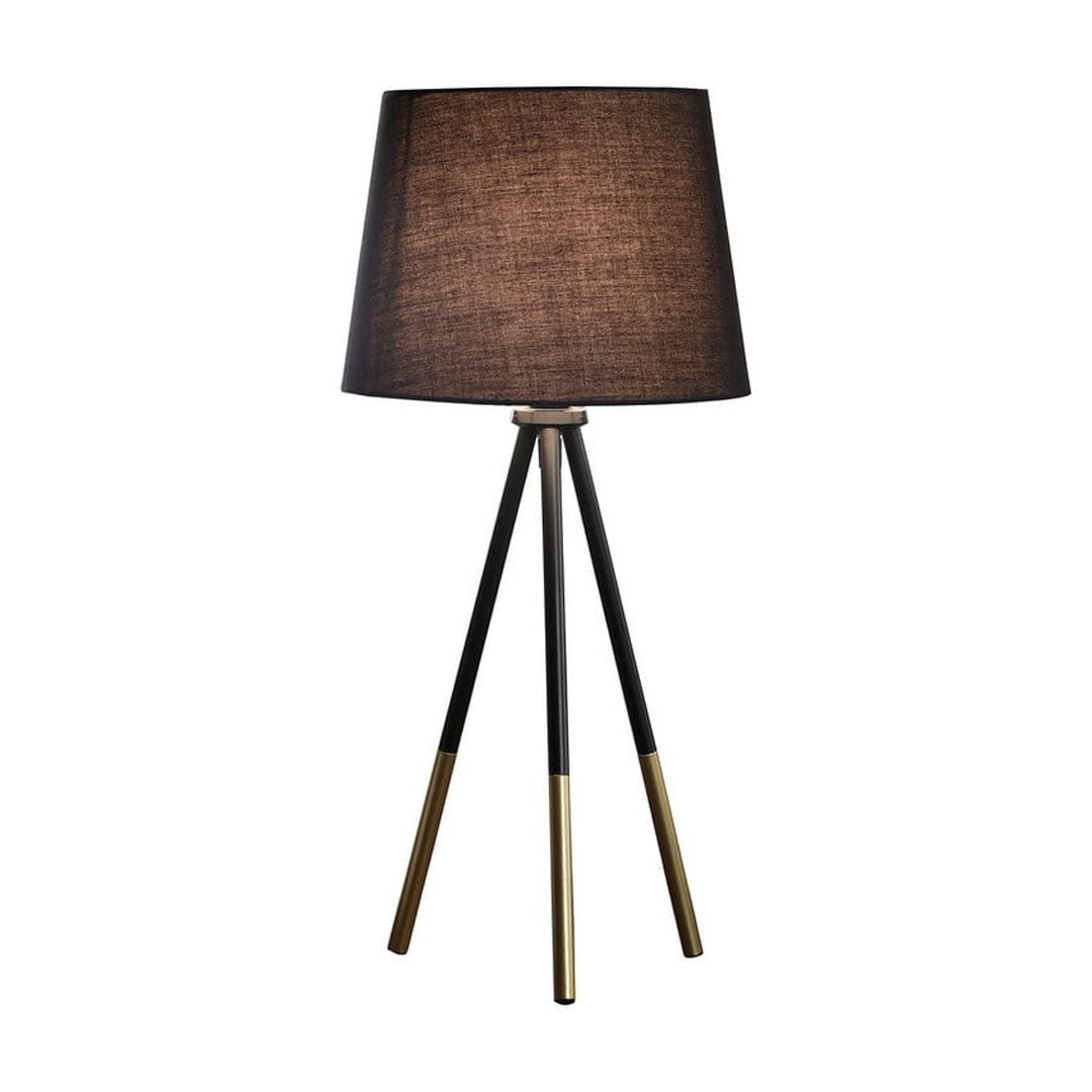20" Devon Tripod Table Lamp - Matte Black/Gold Metal & Drum Shade, 40W ...