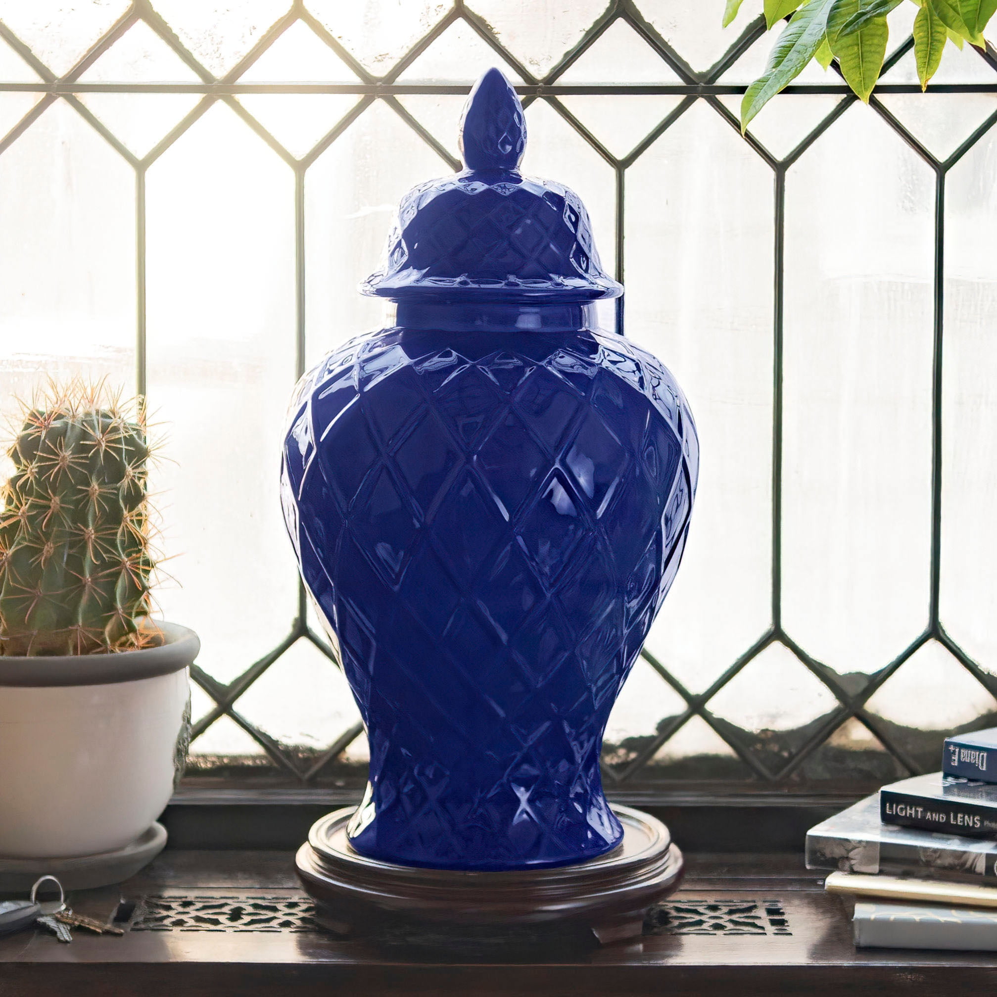 Red Lantern 20" Diamond Pattern Deep Blue Temple Jar - Walmart.com