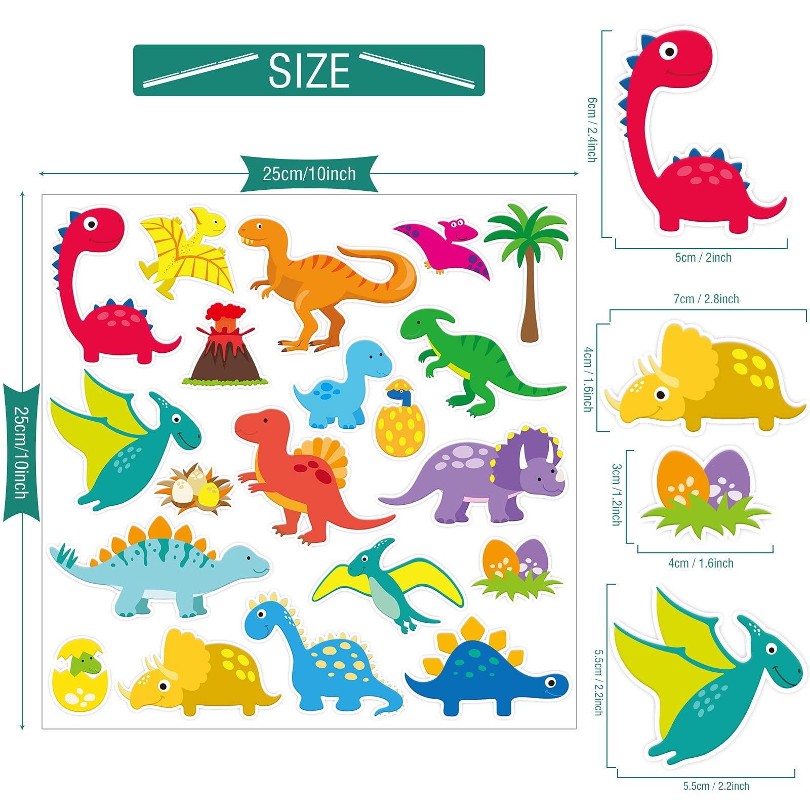 20 Dinosaur Thick Gel Clings Dinosaurs Window Decals Stickers For And ...