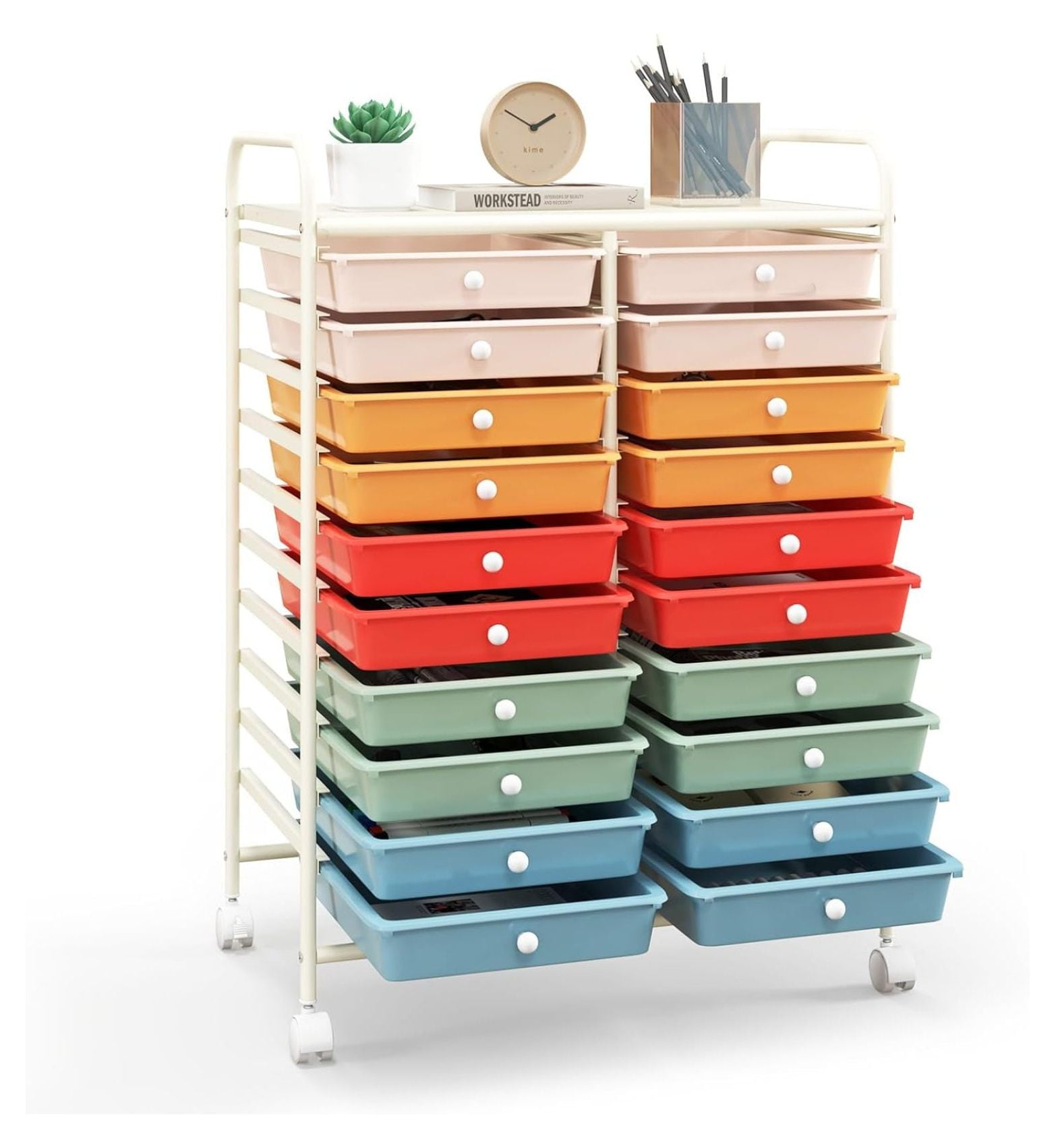 20-Drawer Organizer Cart Tools, Mobile Utility Storage Cart with ...