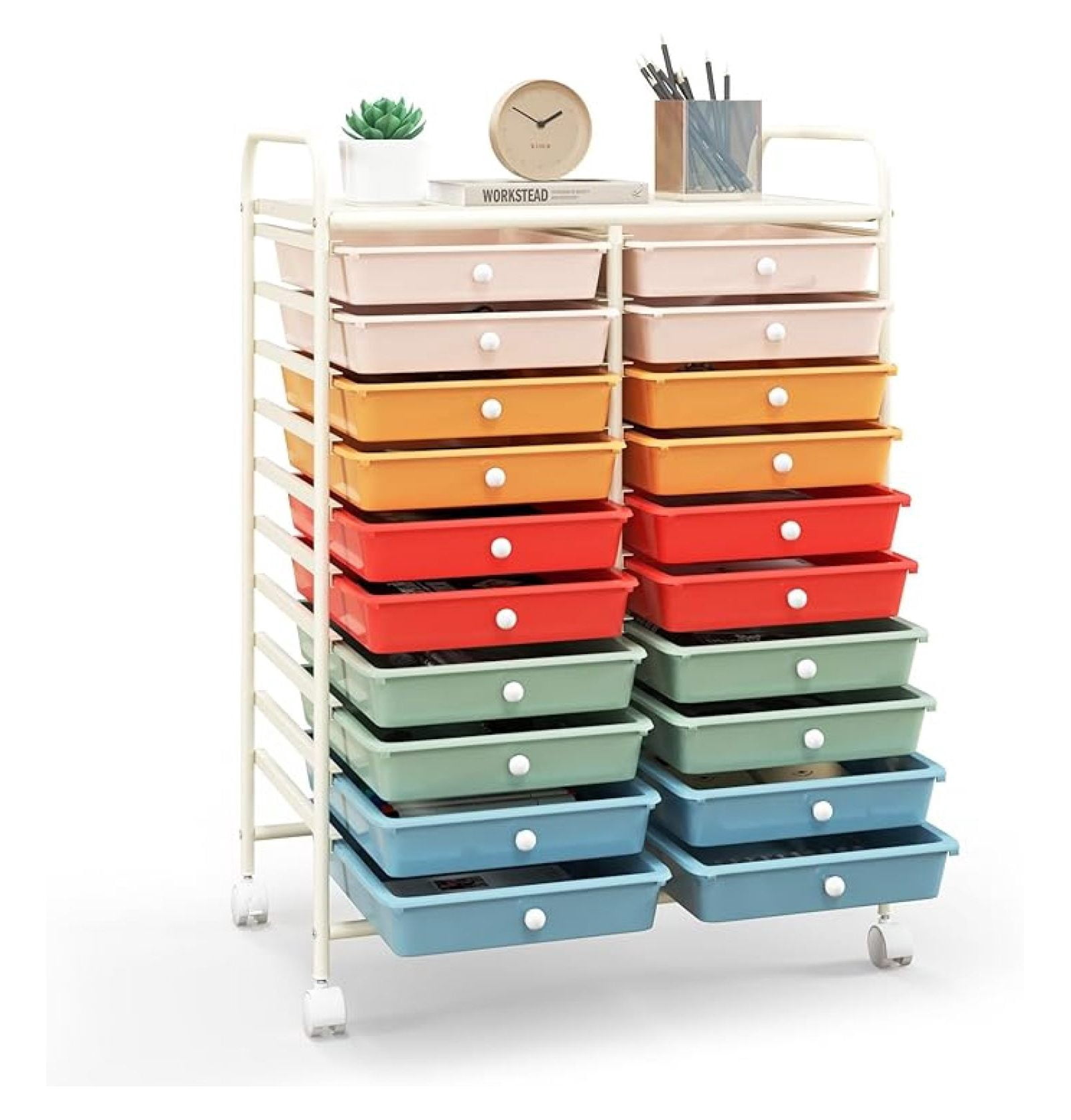 20-Drawer Organizer Cart Tools, Mobile Utility Storage Cart with ...