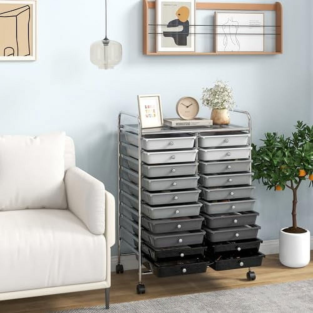20 Drawer Rolling Storage Cart, Art Cart Organizer with Wheels for ...