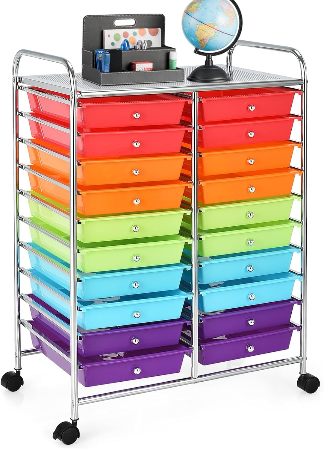 20 Drawer Rolling Storage Cart, Art Cart Organizer with Wheels for ...