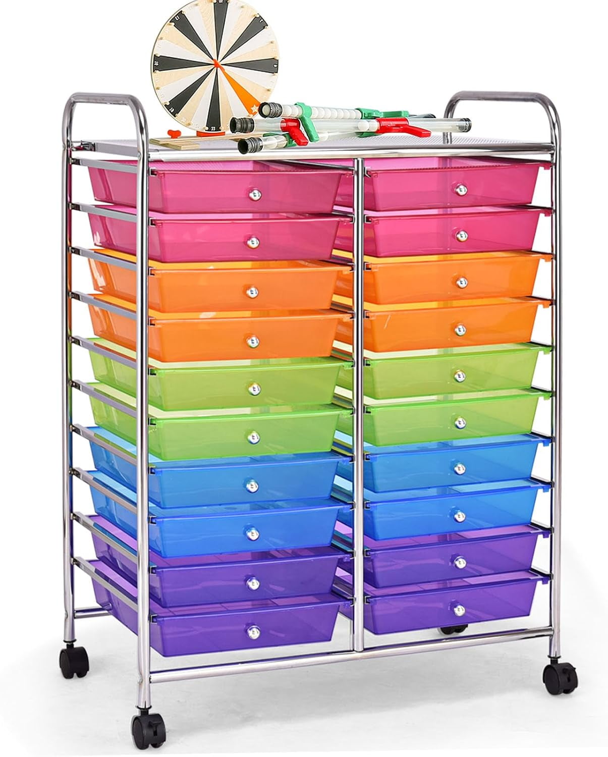 20 Drawer Rolling Storage Cart, Art Cart Organizer with Wheels for ...