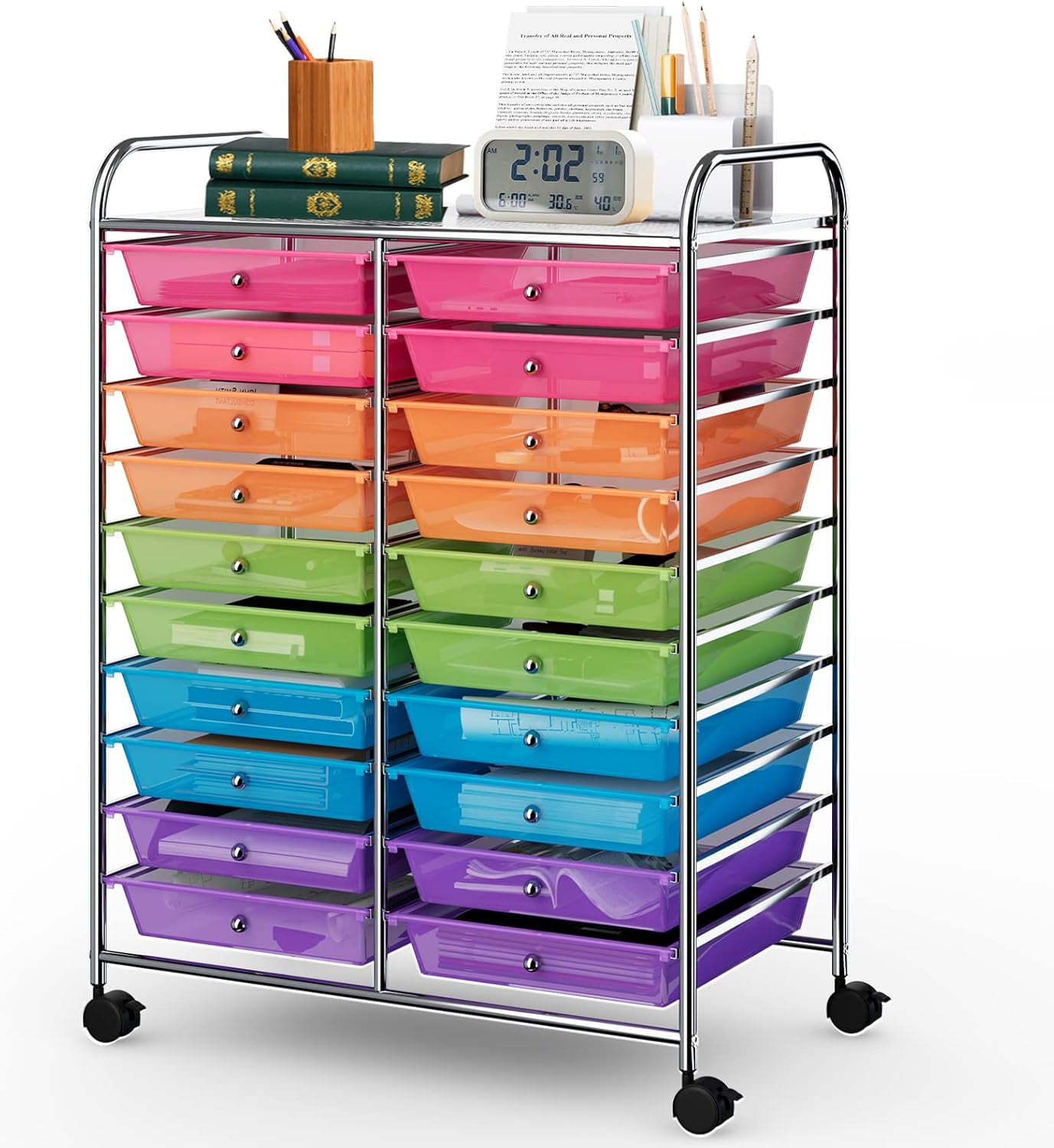 20-Drawer Rolling Storage Cart, Art Cart Organizer on Wheels, Metal ...