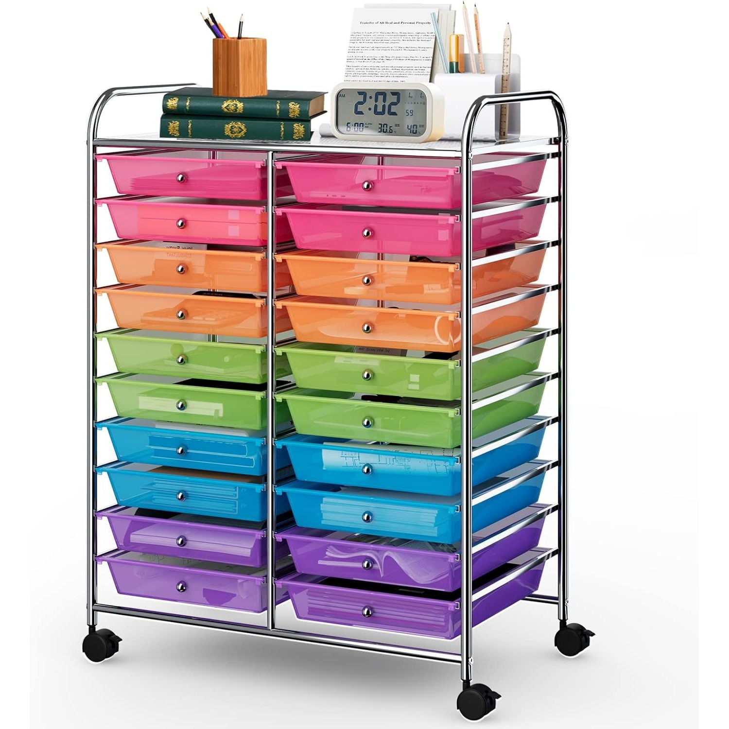 20-Drawer Rolling Storage Cart, Art Cart Organizer on Wheels, Metal ...