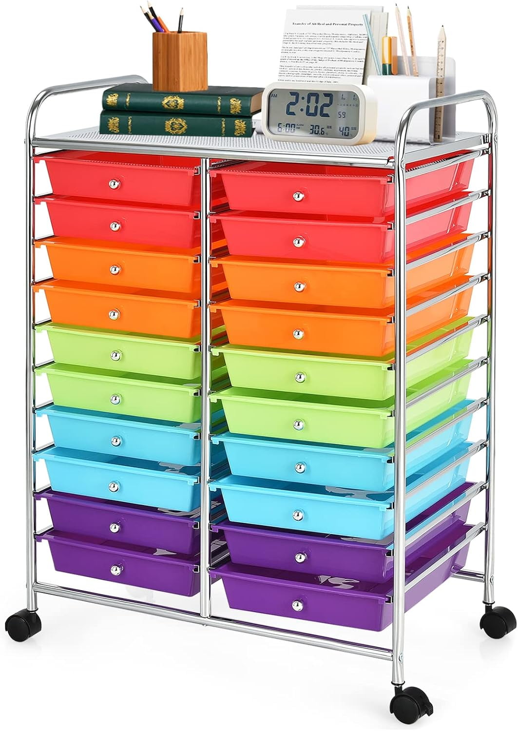 20-Drawer Rolling Storage Cart Art Cart Organizer on Wheels Metal Frame ...